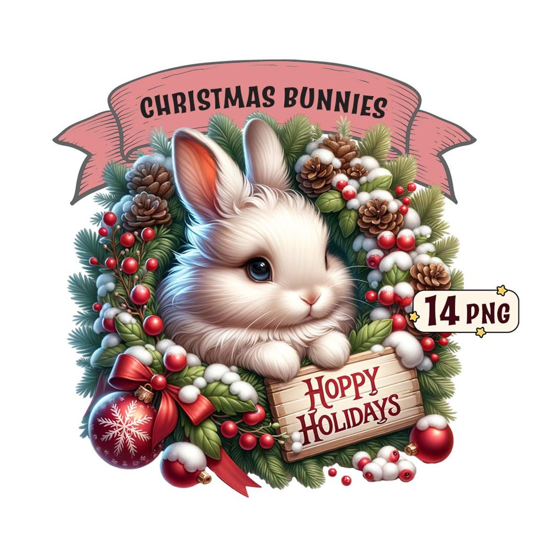 Christmas Bunnies Clipart Bundle, 14 Adorable Festive Christmas Themed ...
