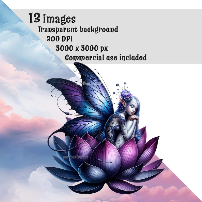 Lotus Fairies Clipart Bundle: 13 Beautiful Fairies With Colorful Lotus ...