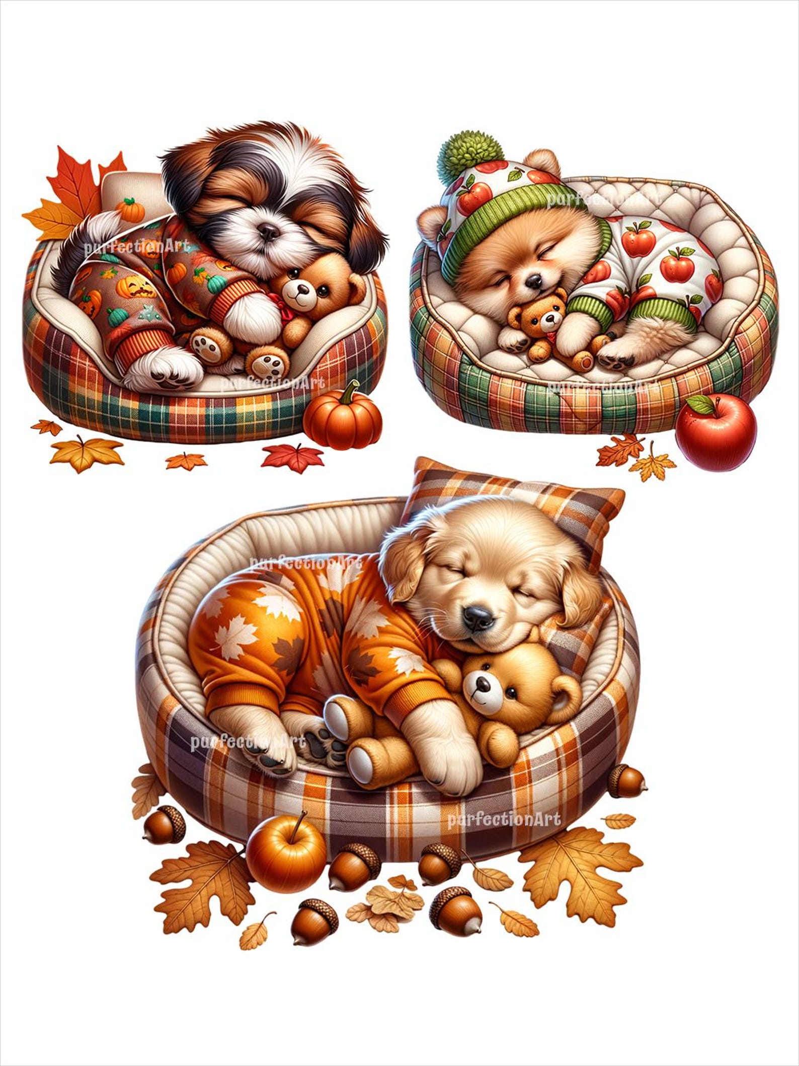 Sleepy Fall Puppies Clipart Bundle, 13 Adorable Sleeping Puppies, Fall ...