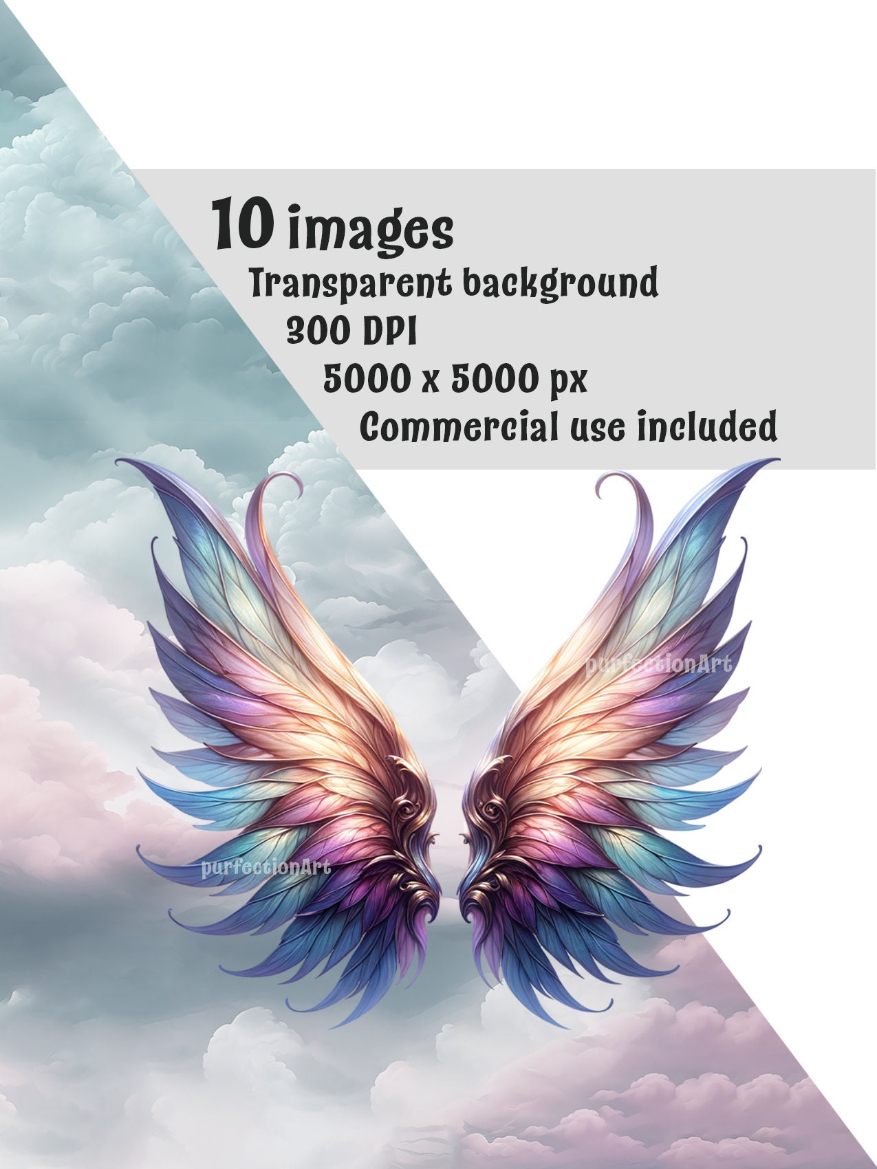 Fairy Wings Clipart Bundle: 10 Fantasy Fairy Wings PNG Images With ...