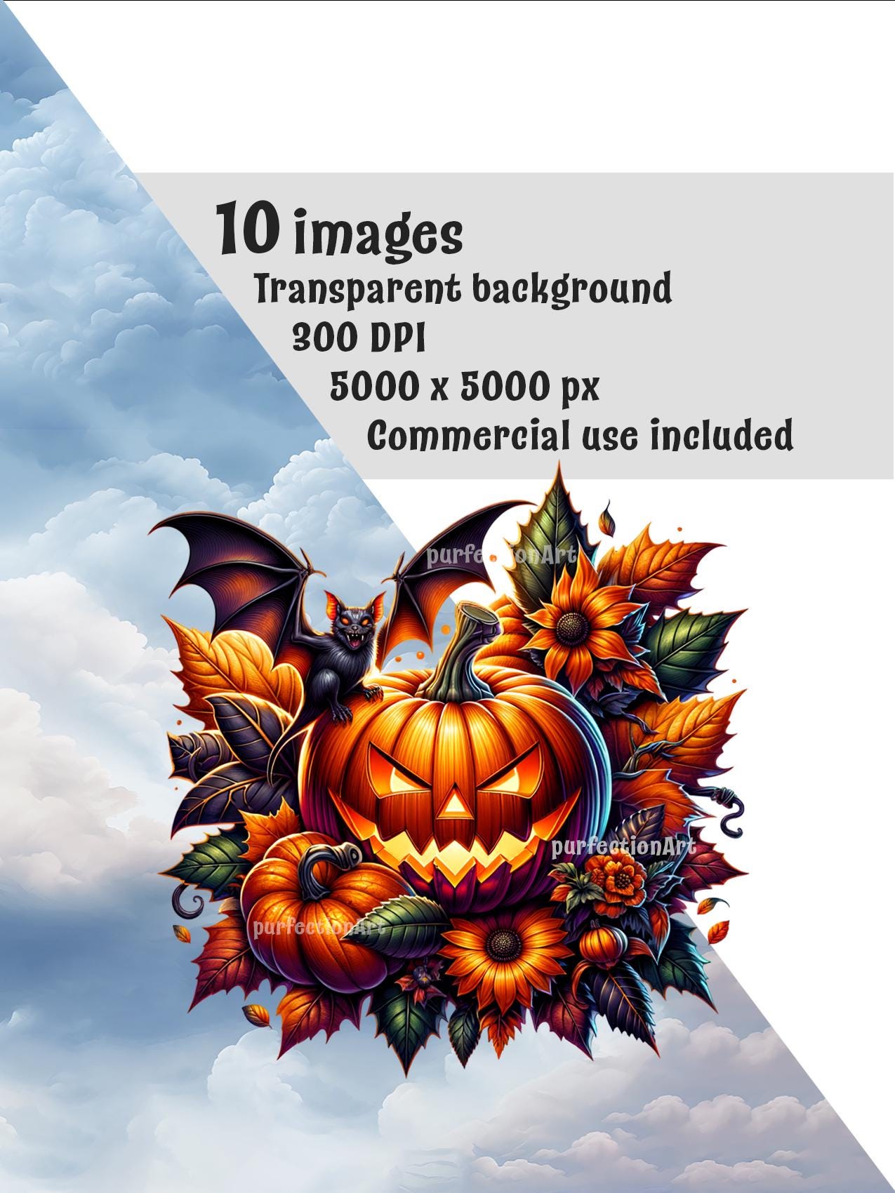 Jack-o'-lanterns Clipart Bundle: 10 Spooky Carved Pumpkin Halloween ...