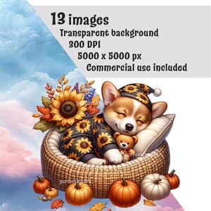 Sleepy Fall Puppies Clipart Bundle, 13 Adorable Sleeping Puppies, Fall ...
