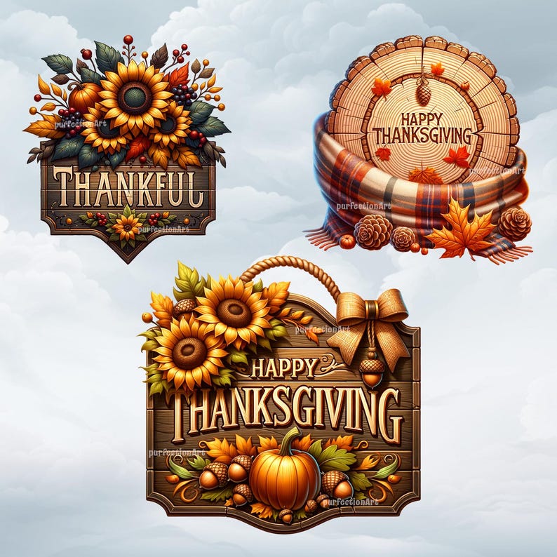 Thanksgiving Signs Clipart Bundle: 15 Wooden Fall-themed Festive ...