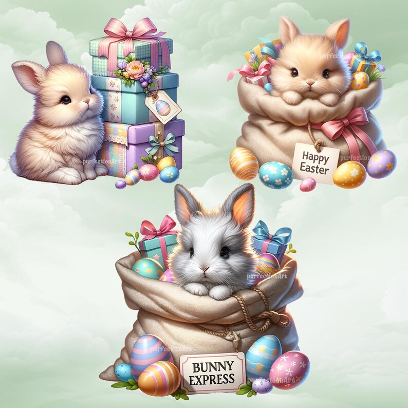 Bunny Express Clipart Bundle – 11 Cute Easter Bunnies, PNG Images ...