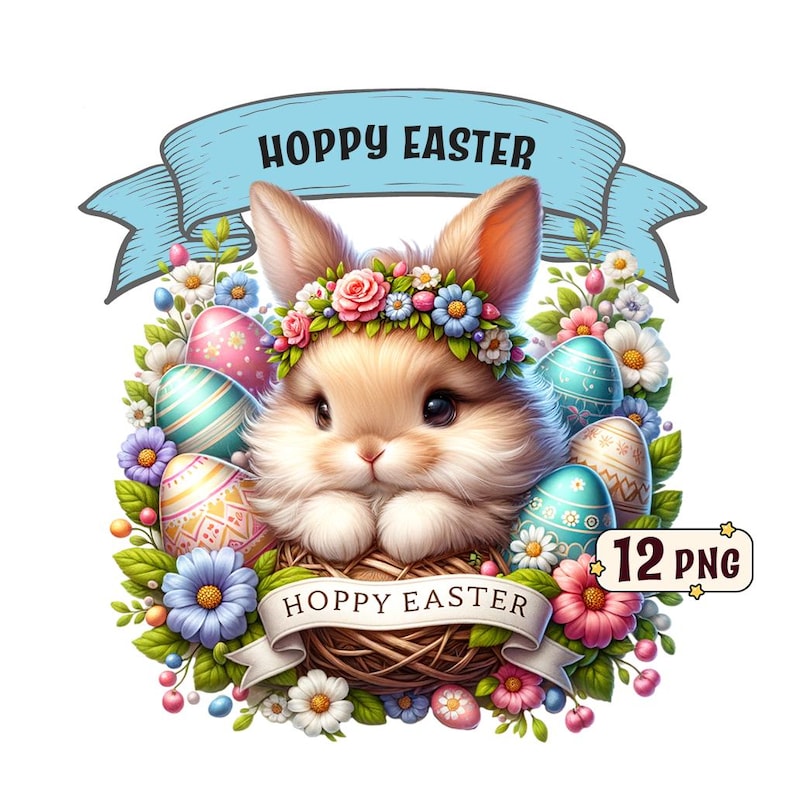 Hoppy Easter Clipart Bundle, 12 Cute Easter-themed Bunnies With Floral ...