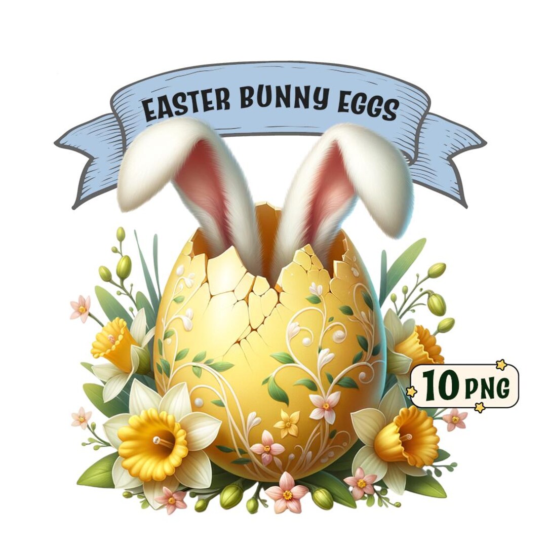 Easter Bunny Eggs Clipart Bundle – 10 Fluffy Bunny Ears in Pastel ...