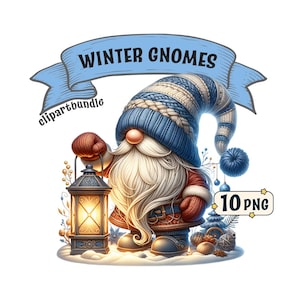Winter Gnomes Clipart Bundle, 10 Cute Winter Themed Cozy Gnomes, PNG ...
