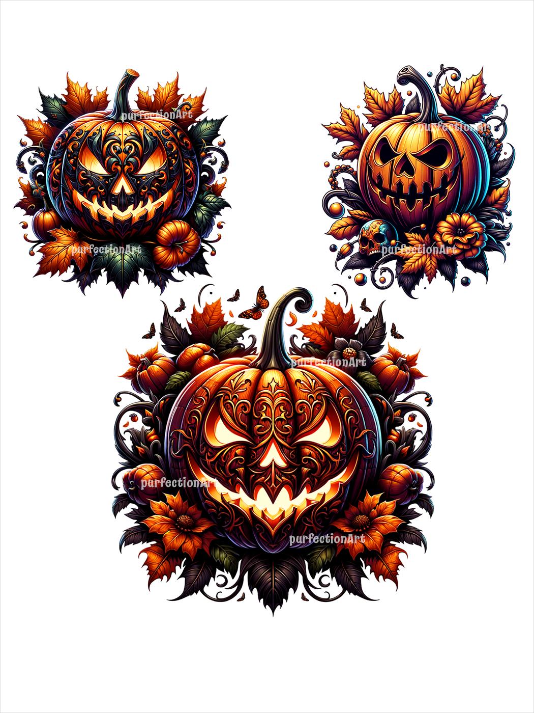 Jack-o'-lanterns Clipart Bundle: 10 Spooky Carved Pumpkin Halloween ...