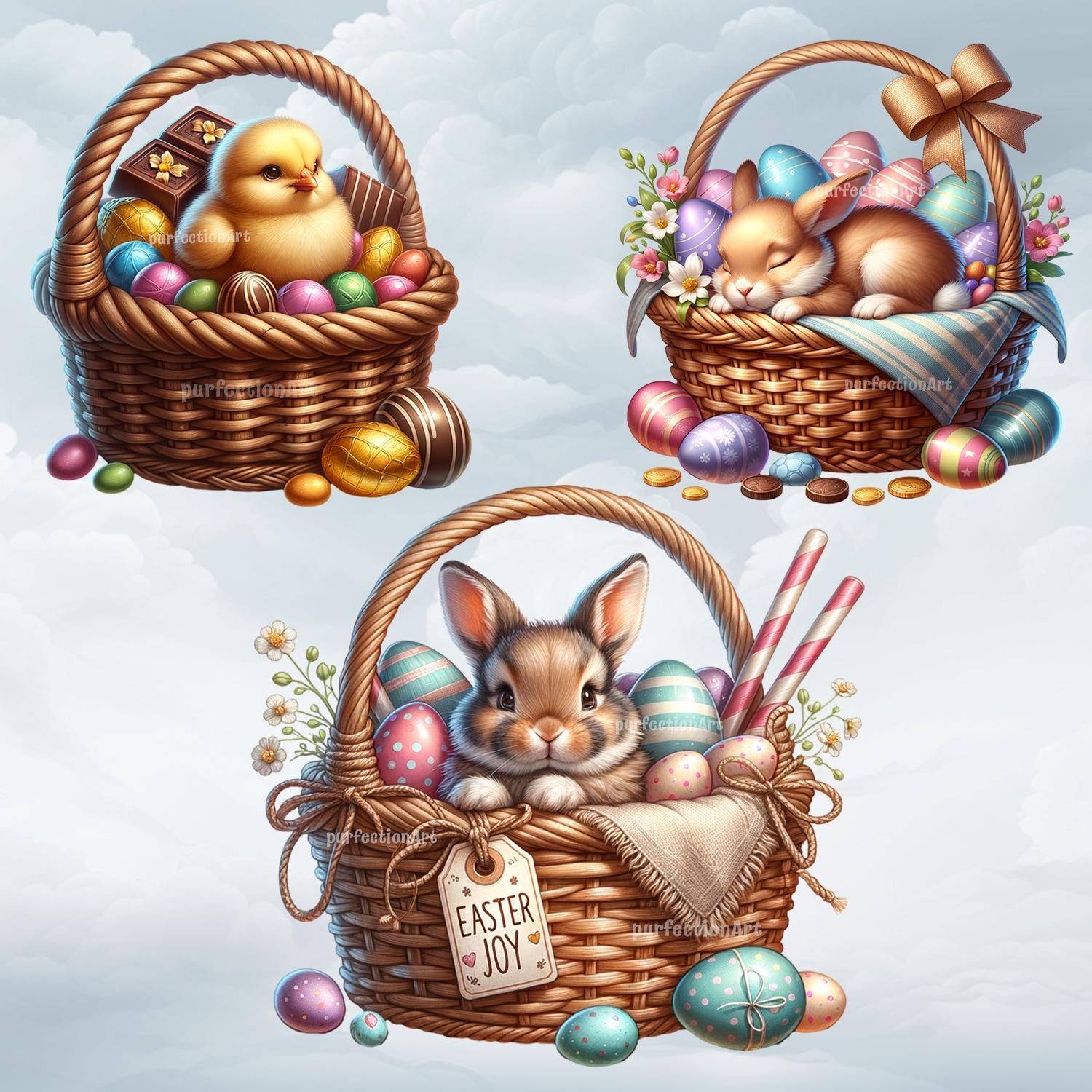 Rustic Easter Baskets Clipart Bundle - 15 Baskets With Cute Bunnies ...