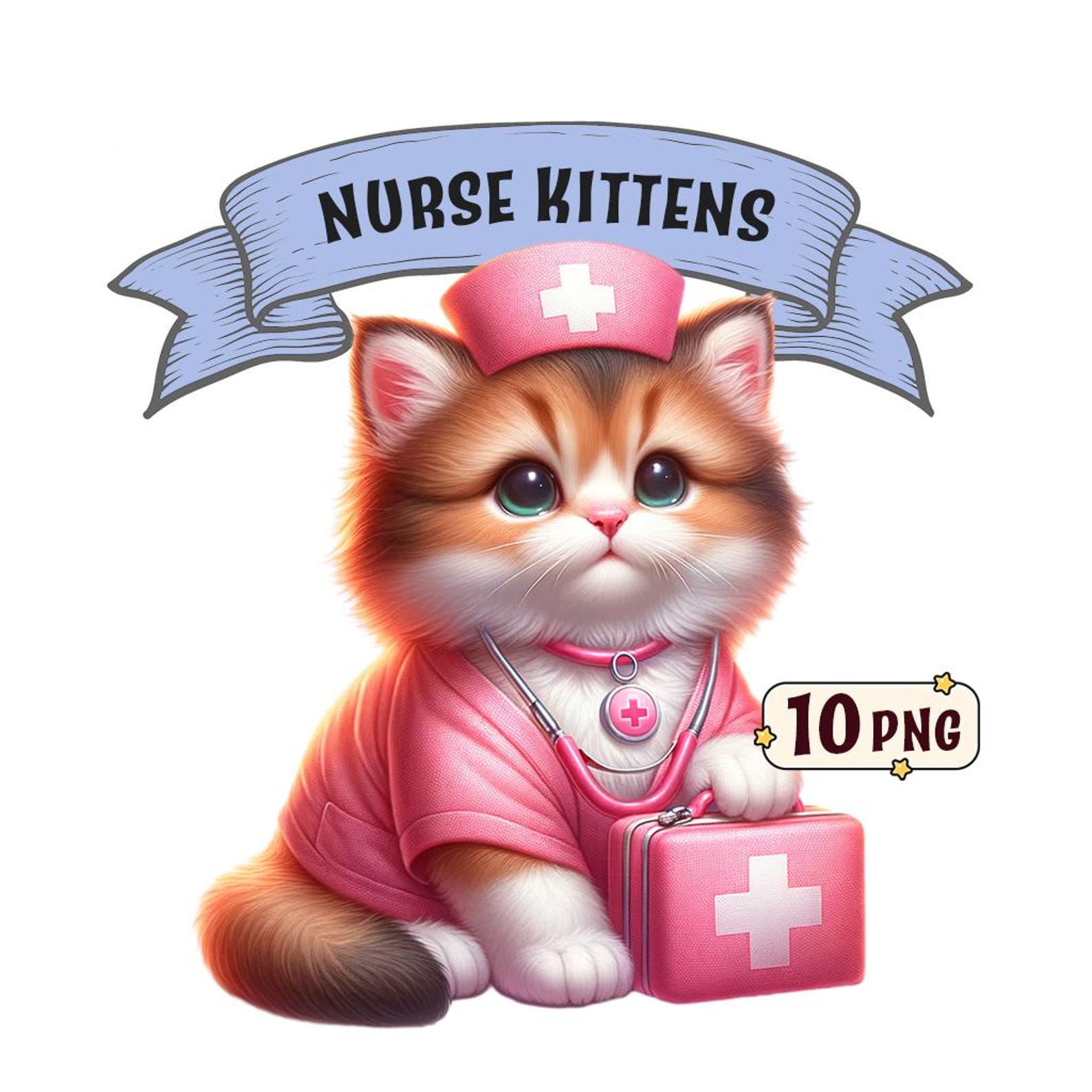 Nurse Kittens Clipart Bundle – 10 Adorable Nurse Cats in Scrubs and ...