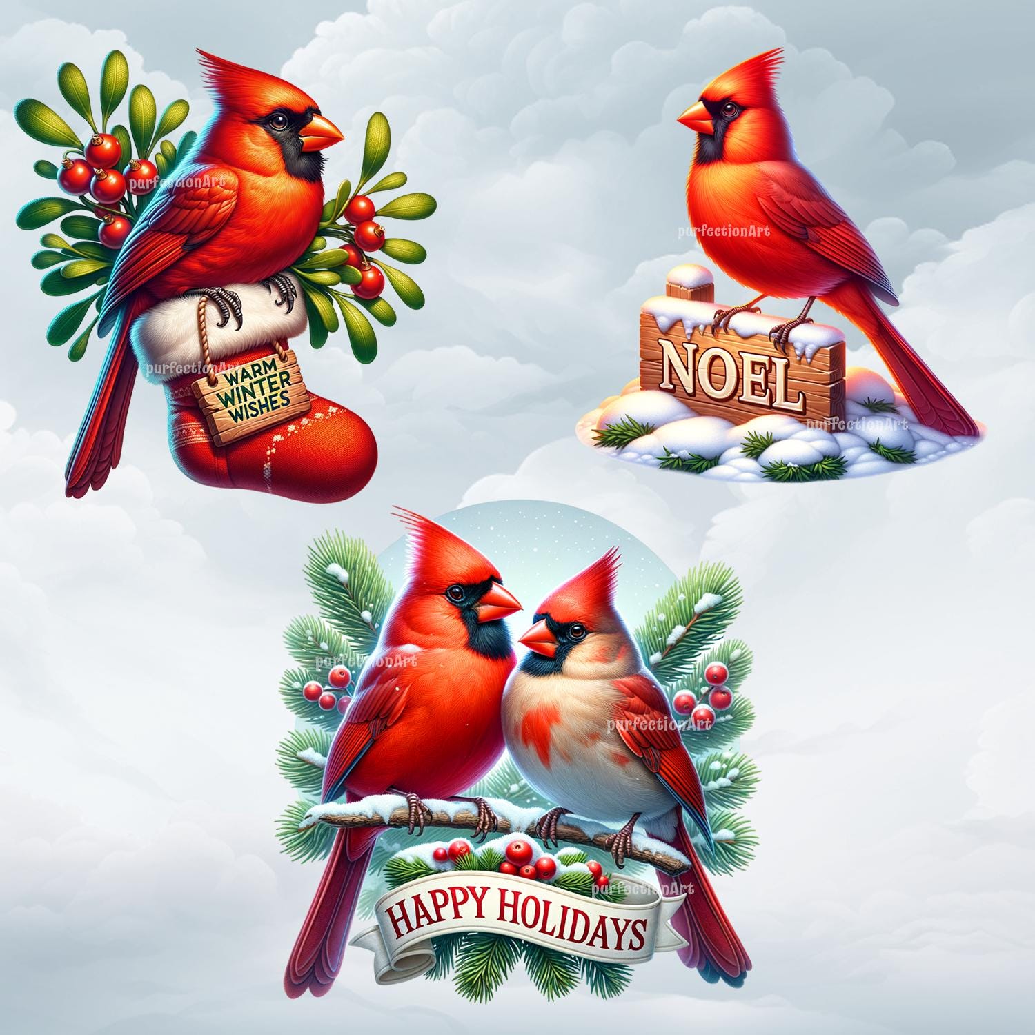 Christmas Cardinals Clipart Bundle, 14 Beautiful Christmas Cardinals ...