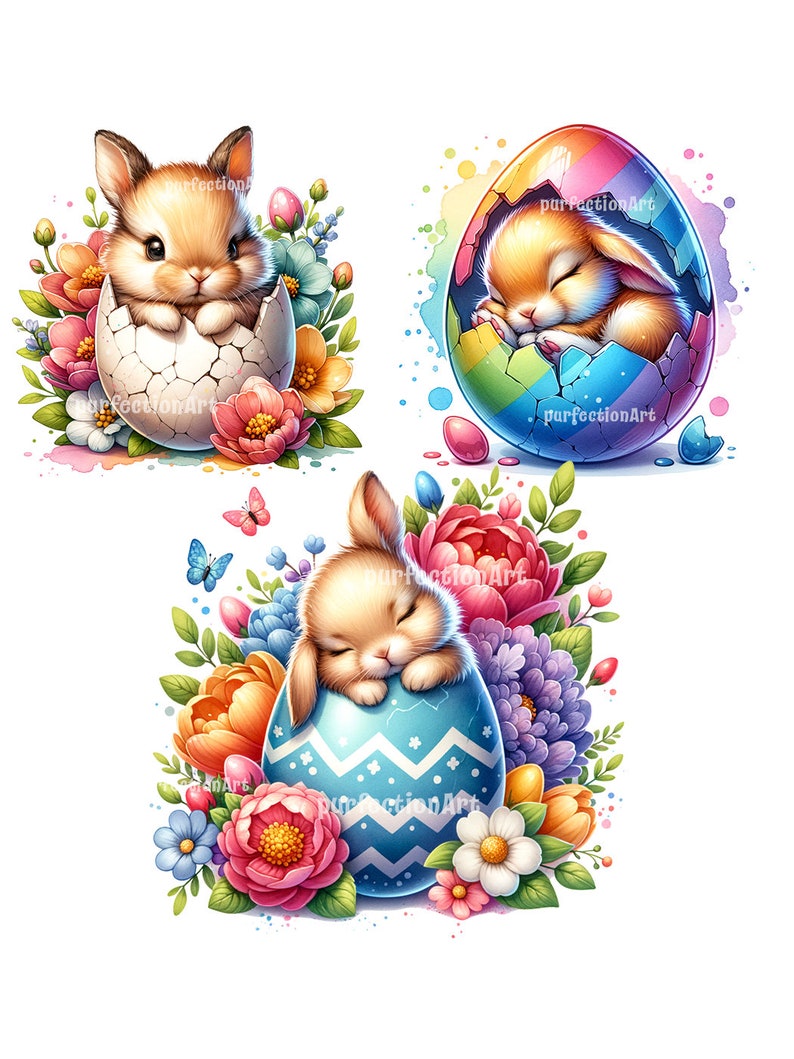 Easter Bunnies Clipart Bundle, 14 Cute Baby Bunnies Sleeping in Easter ...