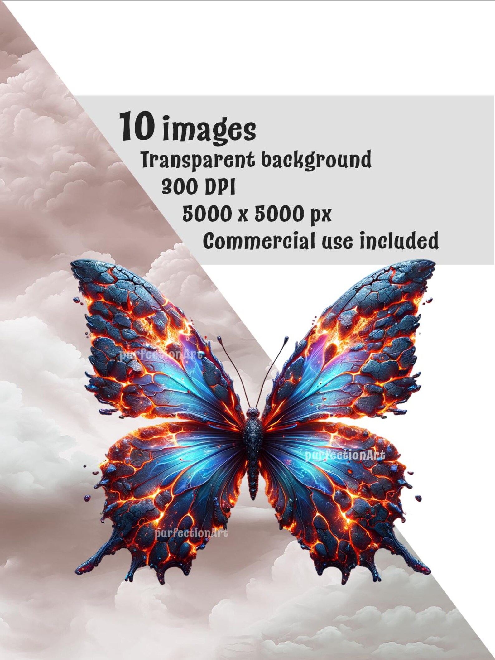 Fire Butterflies Clipart Bundle, 10 Beautiful Fire Themed Butterfly PNG ...