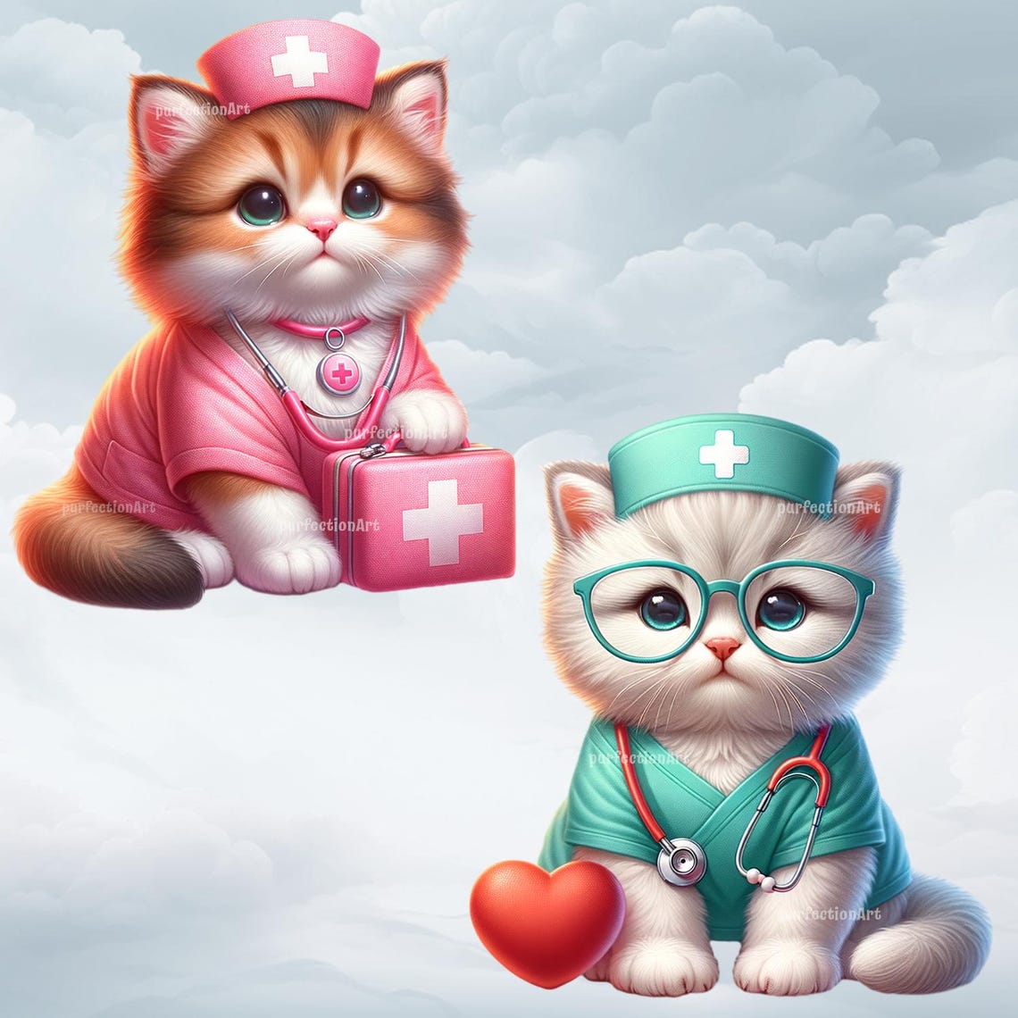 Nurse Kittens Clipart Bundle – 10 Adorable Nurse Cats in Scrubs and ...