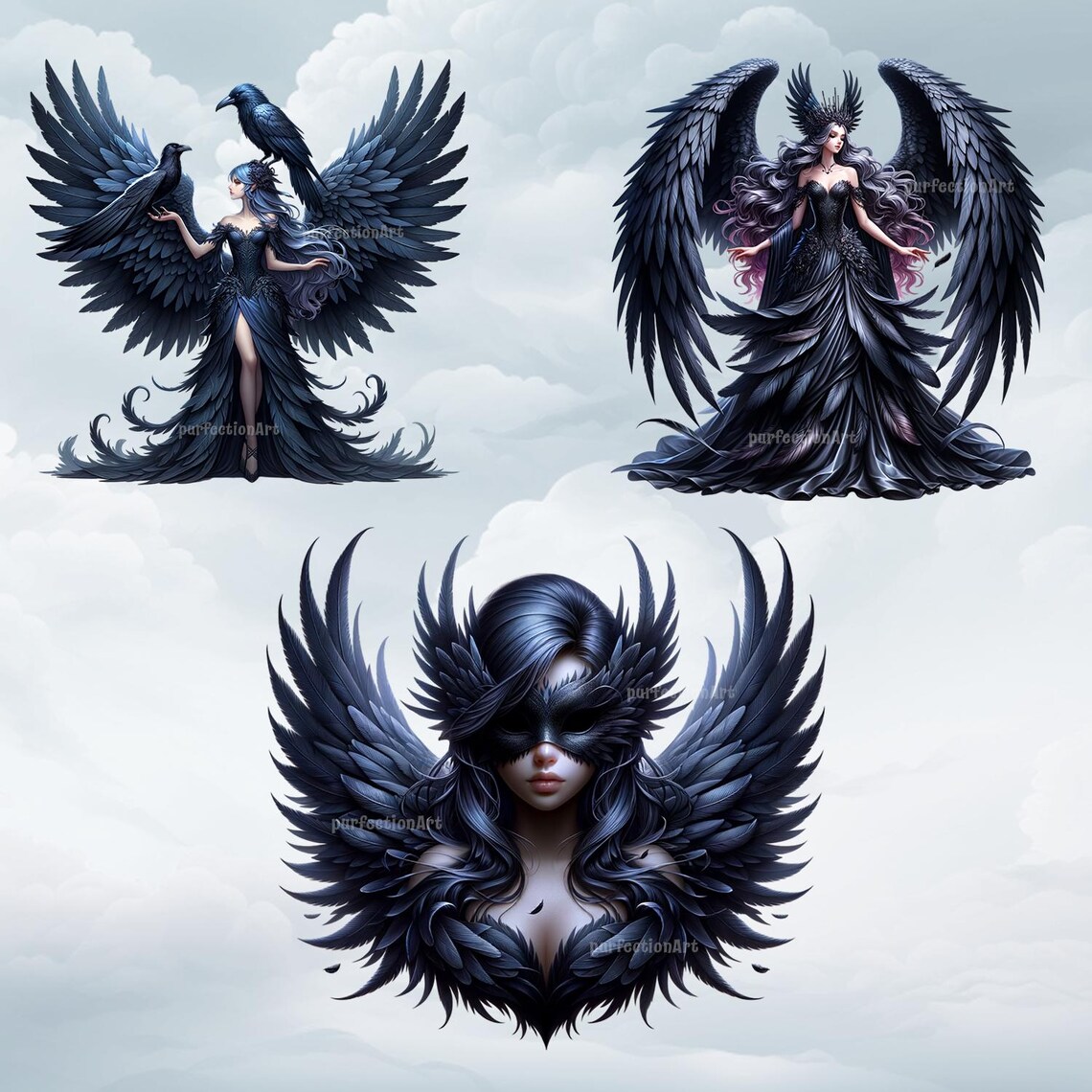 Raven Fairies Clipart Bundle, 10 Enchanting Dark and Raven Themed ...