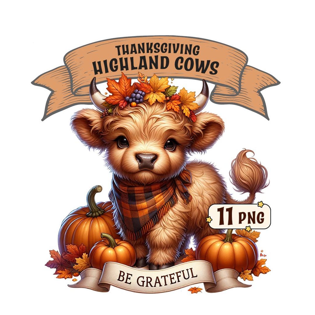Thanksgiving Highland Cows Clipart Bundle, 11 Adorable Thanksgiving ...