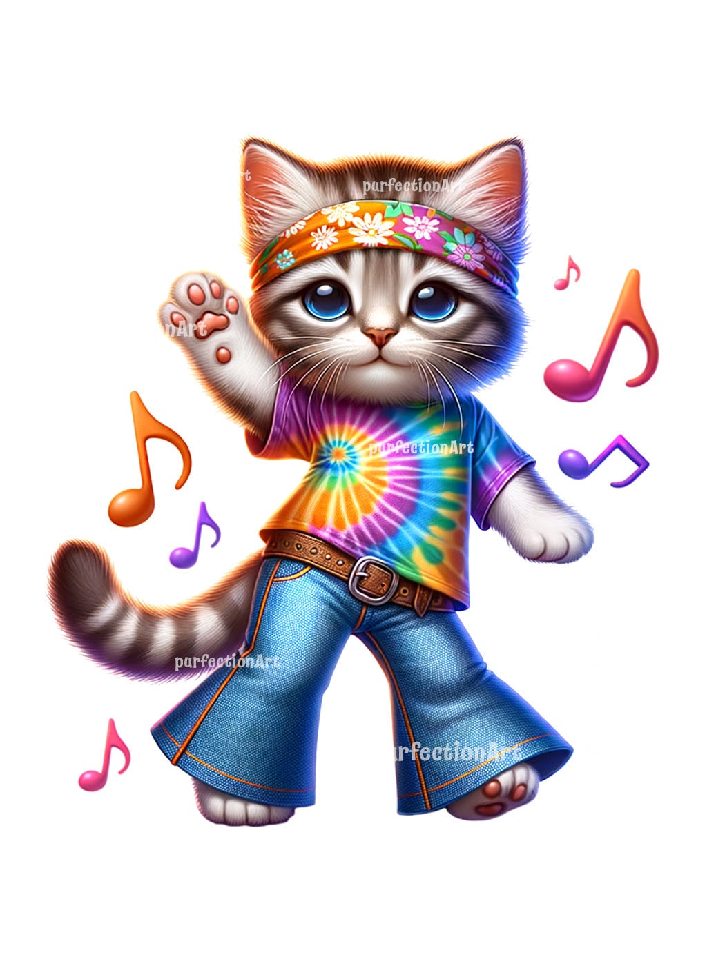 Hippie Kitties Clipart Bundle, 12 Cool Groovy Cats PNG Images With ...