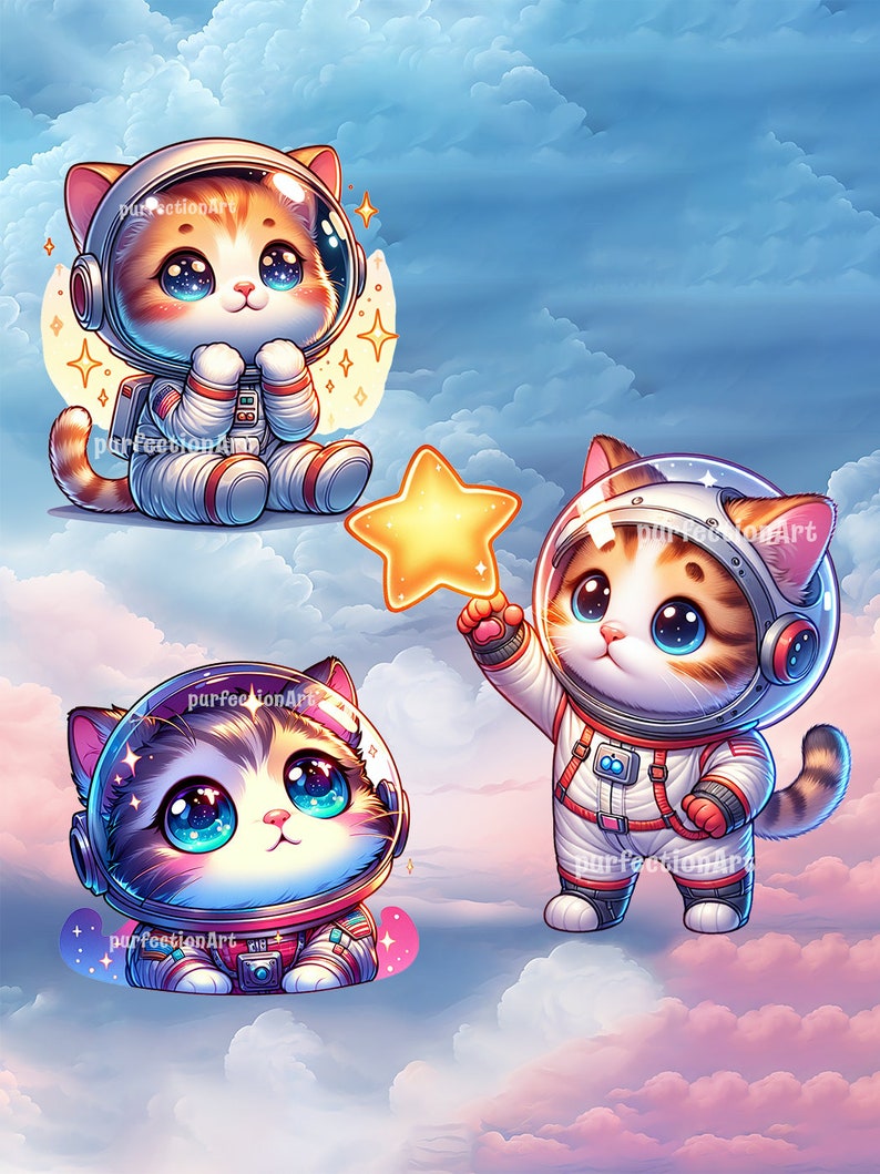 Catstronauts Clipart Bundle: 12 Adorable Kitty Astronauts PNG Whimsical ...