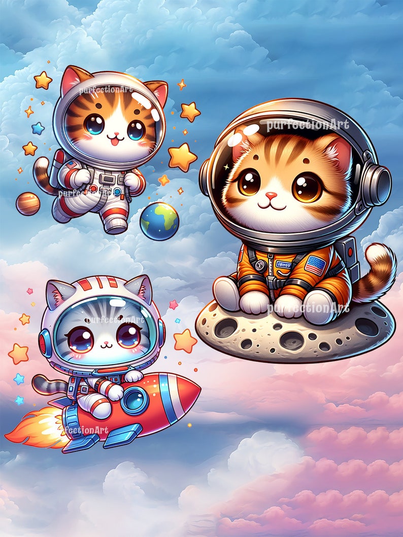 Catstronauts Clipart Bundle: 12 Adorable Kitty Astronauts PNG Whimsical ...