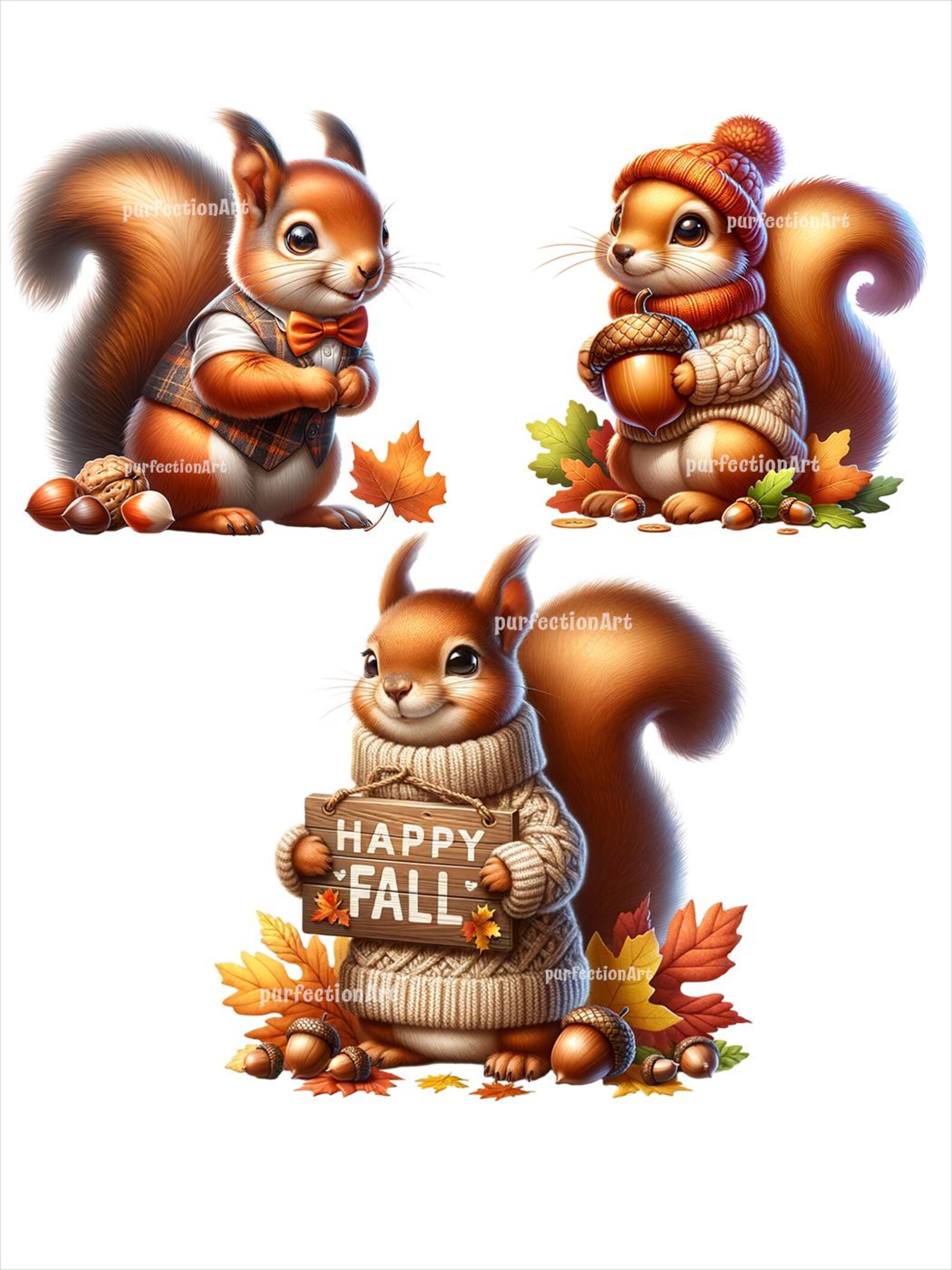 Fall Squirrels Clipart Bundle, 10 Cute and Cozy Fall Themed Squirrel ...