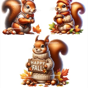 Fall Squirrels Clipart Bundle, 10 Cute and Cozy Fall Themed Squirrel ...