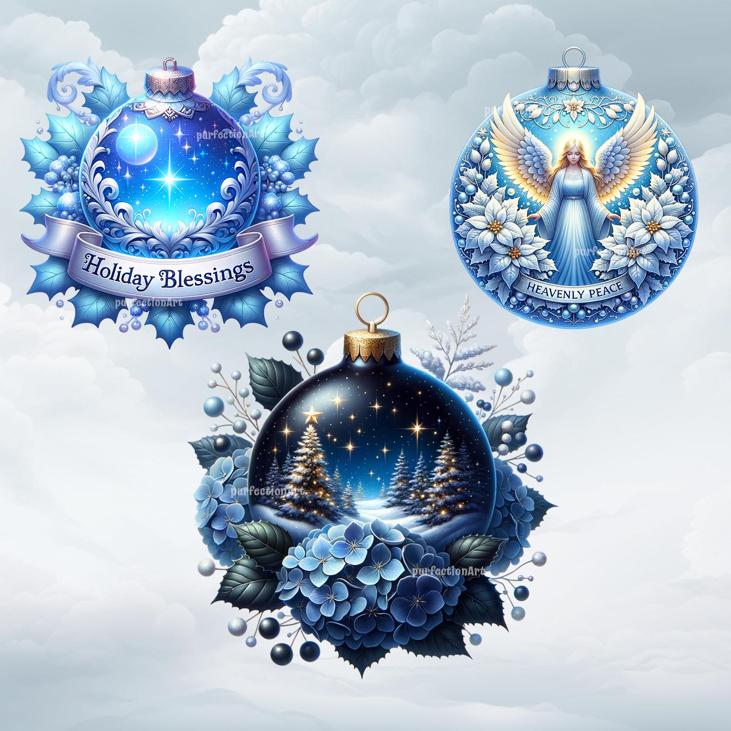 Blue Ornaments Clipart Bundle: 12 Christmas Themed Ornaments in Shades ...