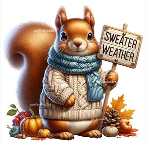 Fall Squirrels Clipart Bundle, 10 Cute and Cozy Fall Themed Squirrel ...