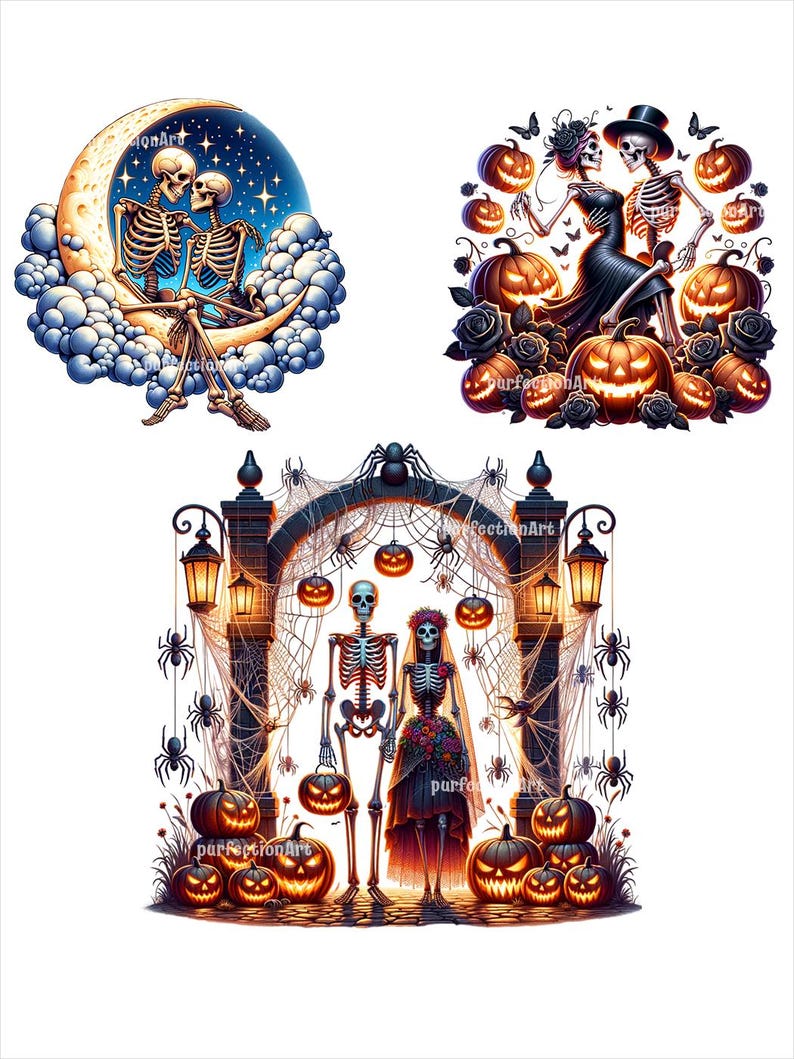 Skeleton Couples Clipart Bundle, 10 Romantic and Spooky Halloween ...