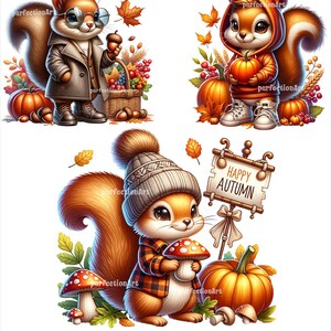 Fall Squirrels Clipart Bundle, 10 Cute and Cozy Fall Themed Squirrel ...