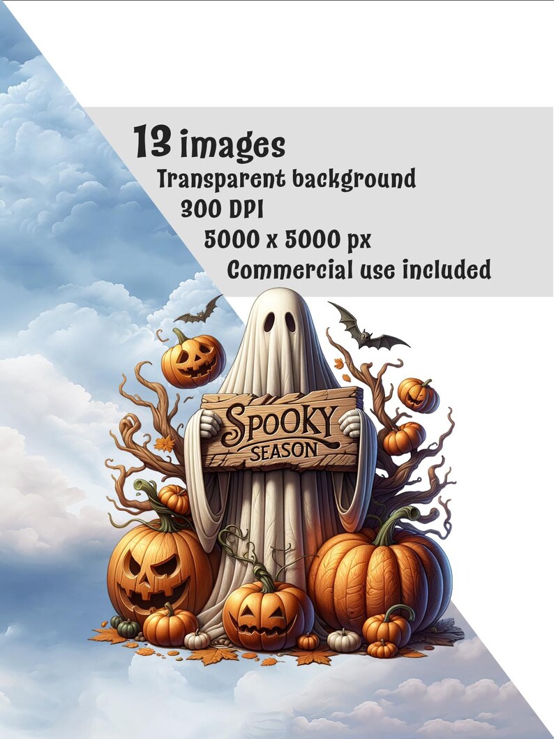 Halloween Ghosts Clipart Bundle, 13 Fun and Spooky Halloween Themed ...