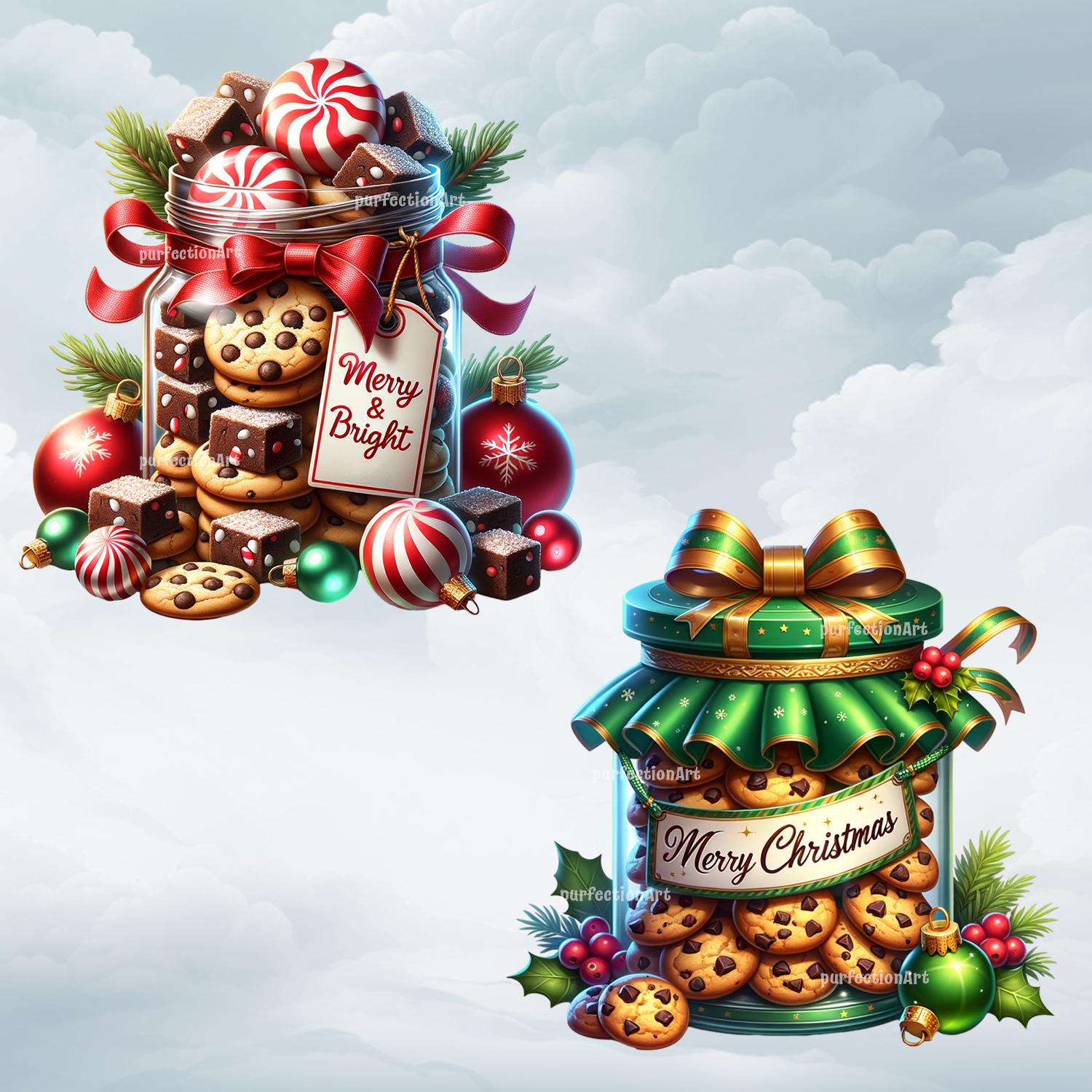 Xmas Cookie Jars Clipart Bundle, 17 Christmas Themed Festive Cookie ...