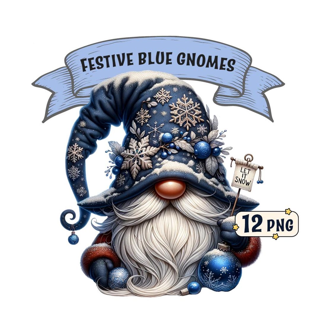 Festive Blue Gnomes Clipart Bundle – 12 Blue Themed Christmas Gnomes ...