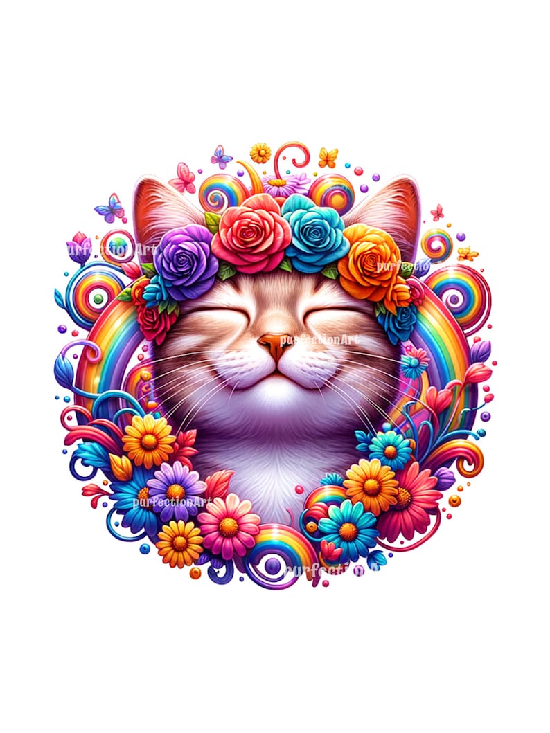 Hippie Kitties Clipart Bundle, 12 Cool Groovy Cats PNG Images With ...