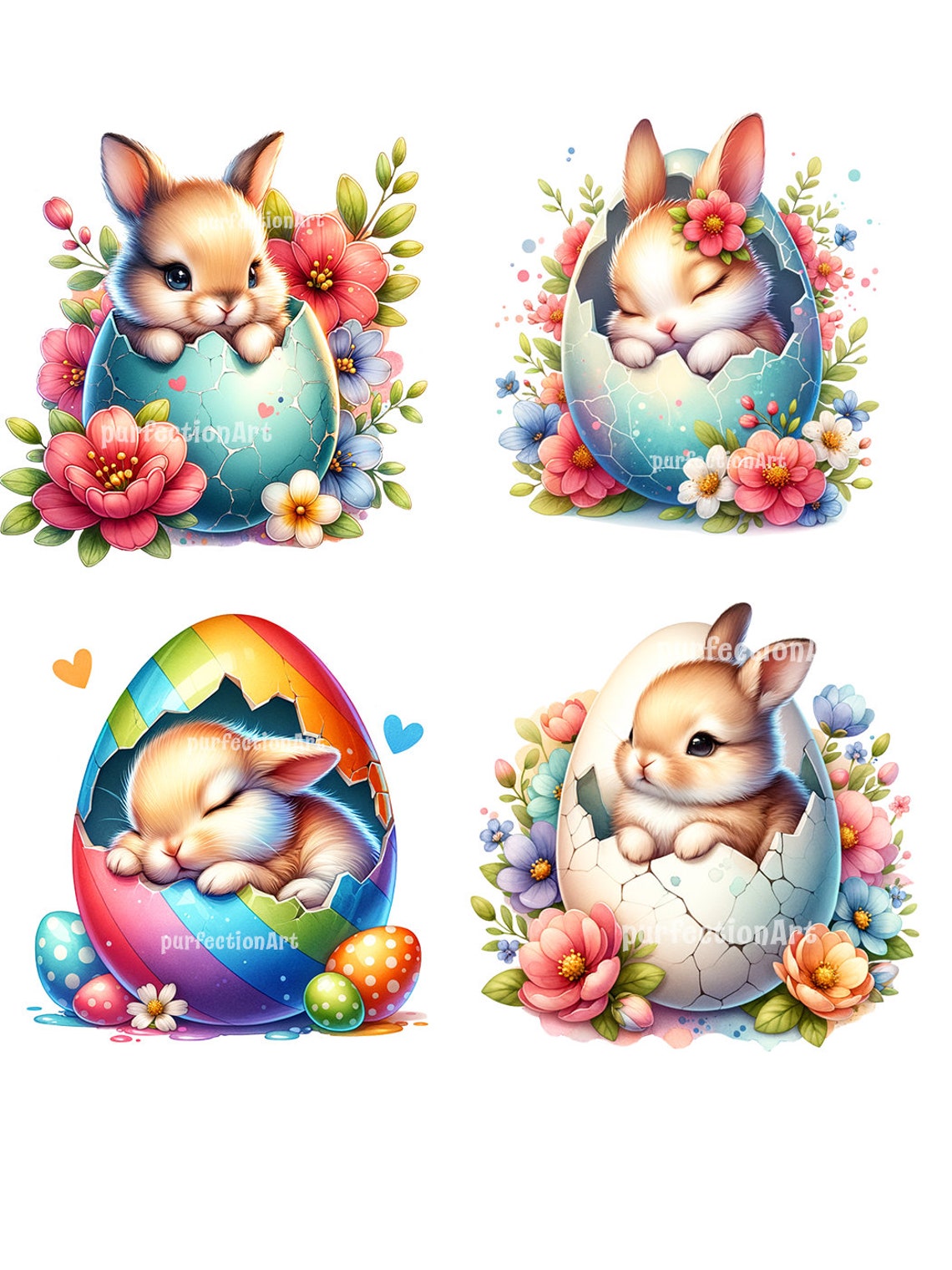 Easter Bunnies Clipart Bundle, 14 Cute Baby Bunnies Sleeping in Easter ...