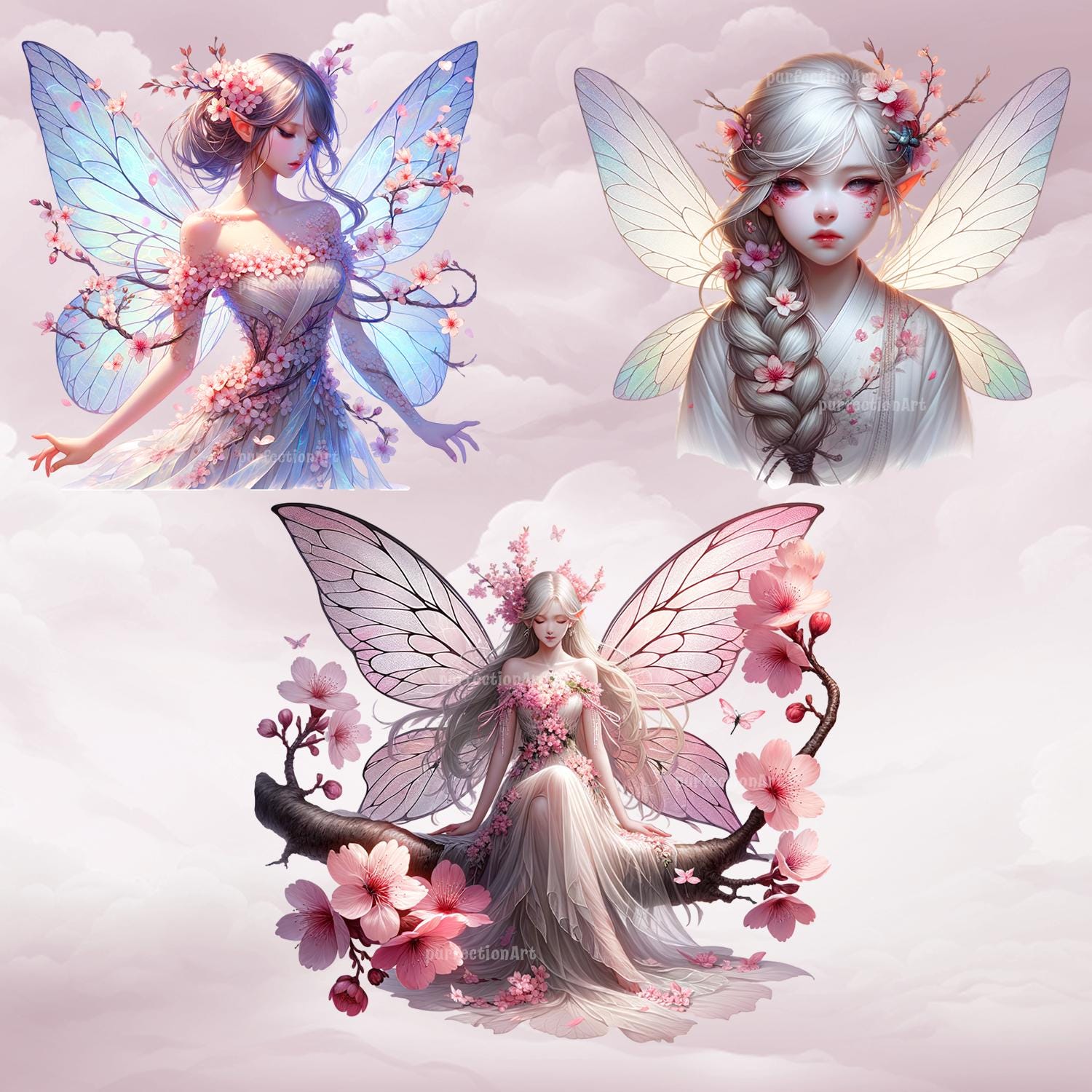 Cherry Blossom Fairies Clipart Bundle – 10 Beautiful Fairies, Spring ...