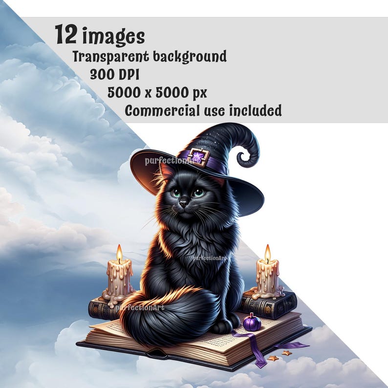 Mystical Black Cats Clipart Bundle, 12 Majestic Halloween and Fall ...