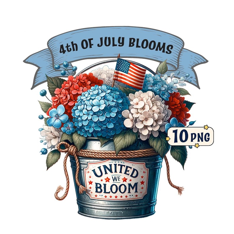 4th of July Blooms Clipart Bundle – 10 Independence Day Rustic Flower ...