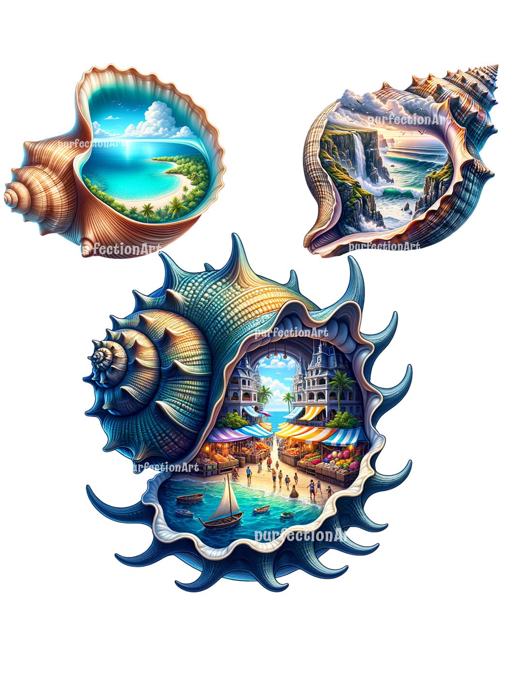 Seashell Clipart Bundle: 17 Beautiful Beach-themed Views Inside Shells ...