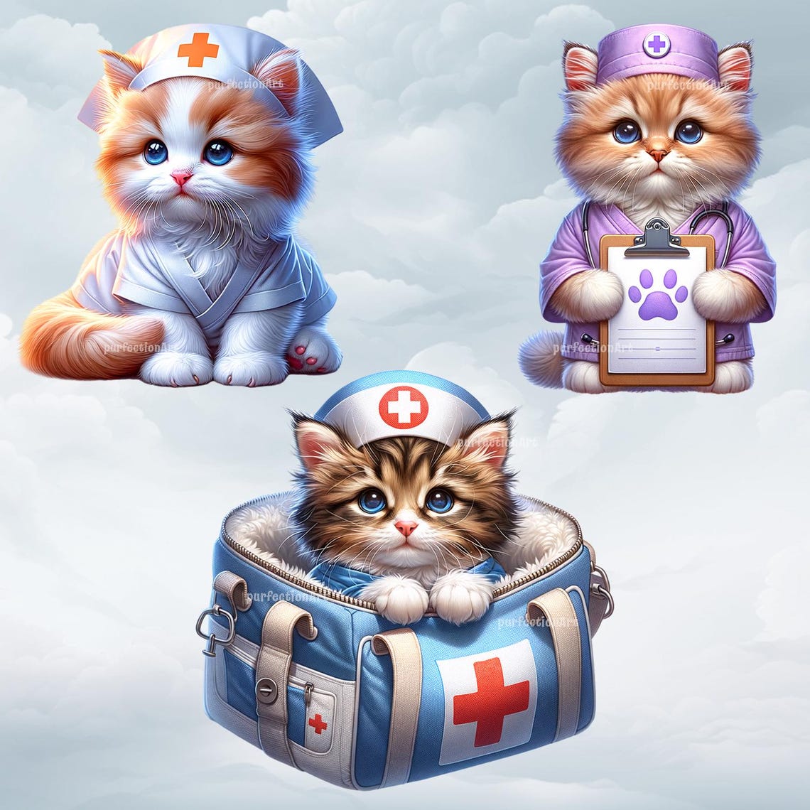 Nurse Kittens Clipart Bundle – 10 Adorable Nurse Cats in Scrubs and ...