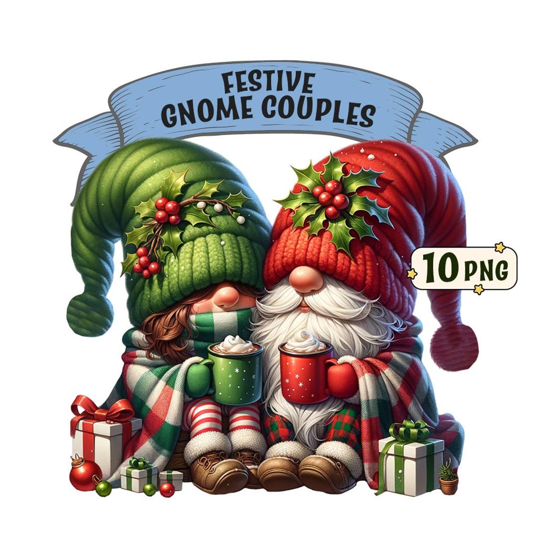 Festive Gnome Couple Clipart Bundle, 10 Winter-christmas Themed Festive ...