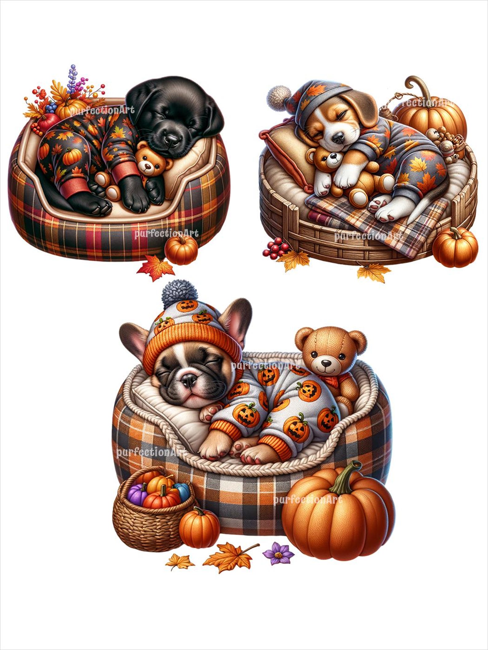 Sleepy Fall Puppies Clipart Bundle, 13 Adorable Sleeping Puppies, Fall ...