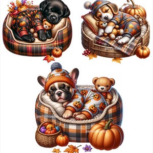 Sleepy Fall Puppies Clipart Bundle, 13 Adorable Sleeping Puppies, Fall ...