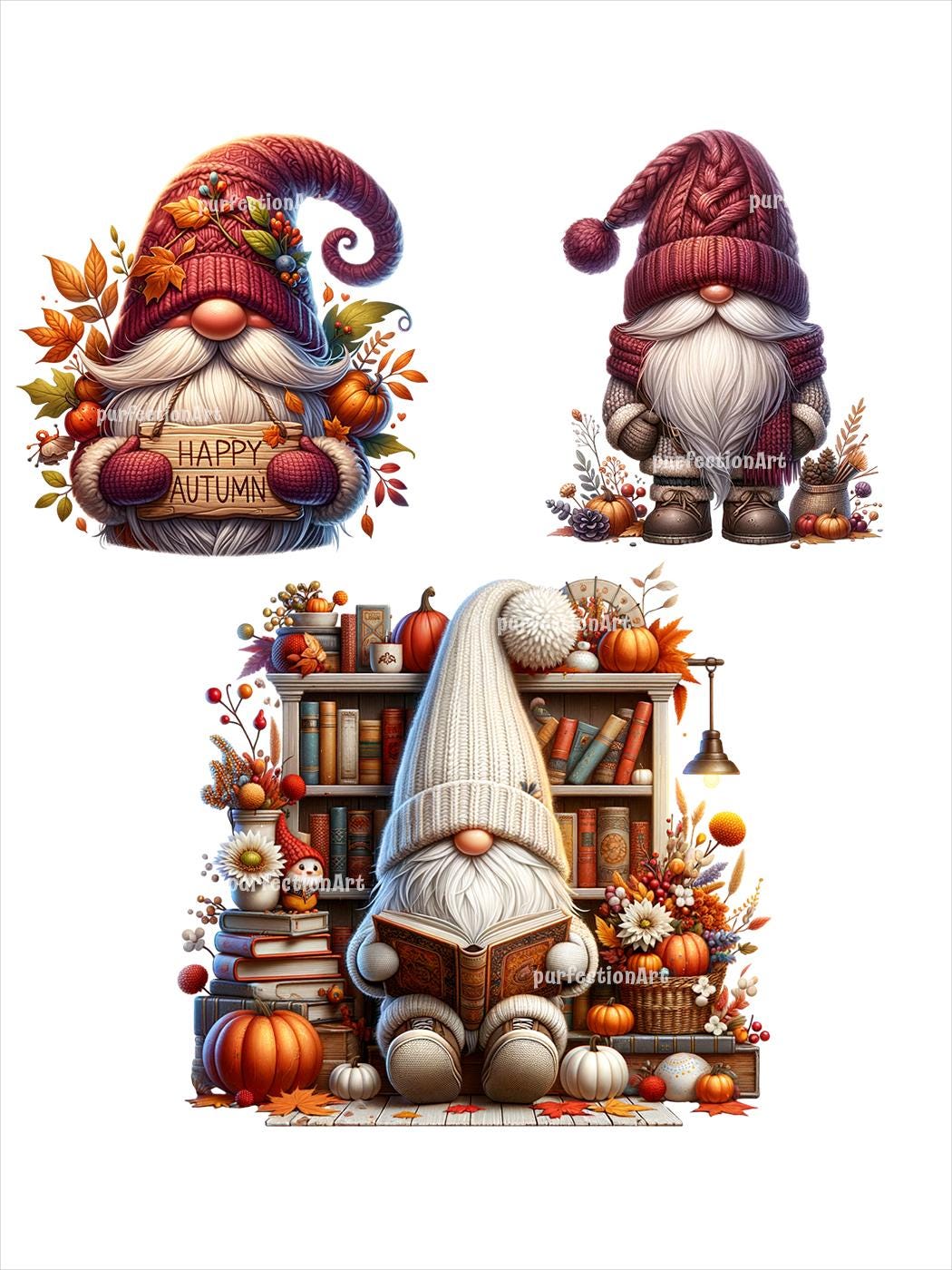 Autumn Gnomes Clipart Bundle, 12 Autumn Themed Cute Gnome PNG Images ...