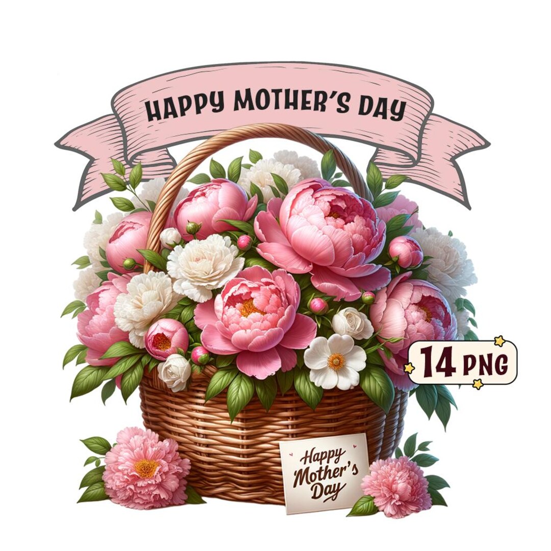 Happy Mother's Day Clipart Bundle– 14 Flower Baskets, Floral Mother's ...