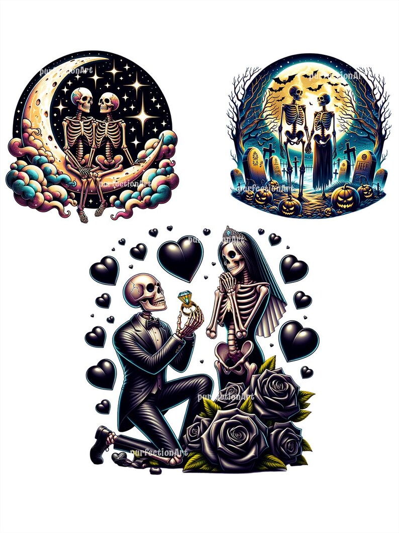 Skeleton Couples Clipart Bundle, 10 Romantic and Spooky Halloween ...