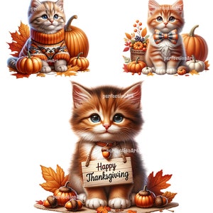 Catsgiving Clipart Bundle: 20 Beautiful Thanksgiving-themed Cat PNG ...
