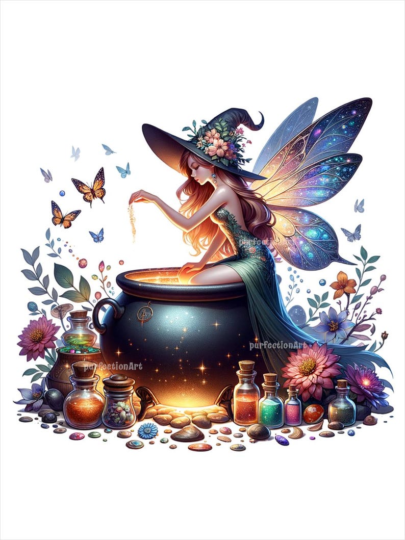 Witch Fairies Clipart Bundle, 10 Beautiful Magical Witch Fairies, PNG ...