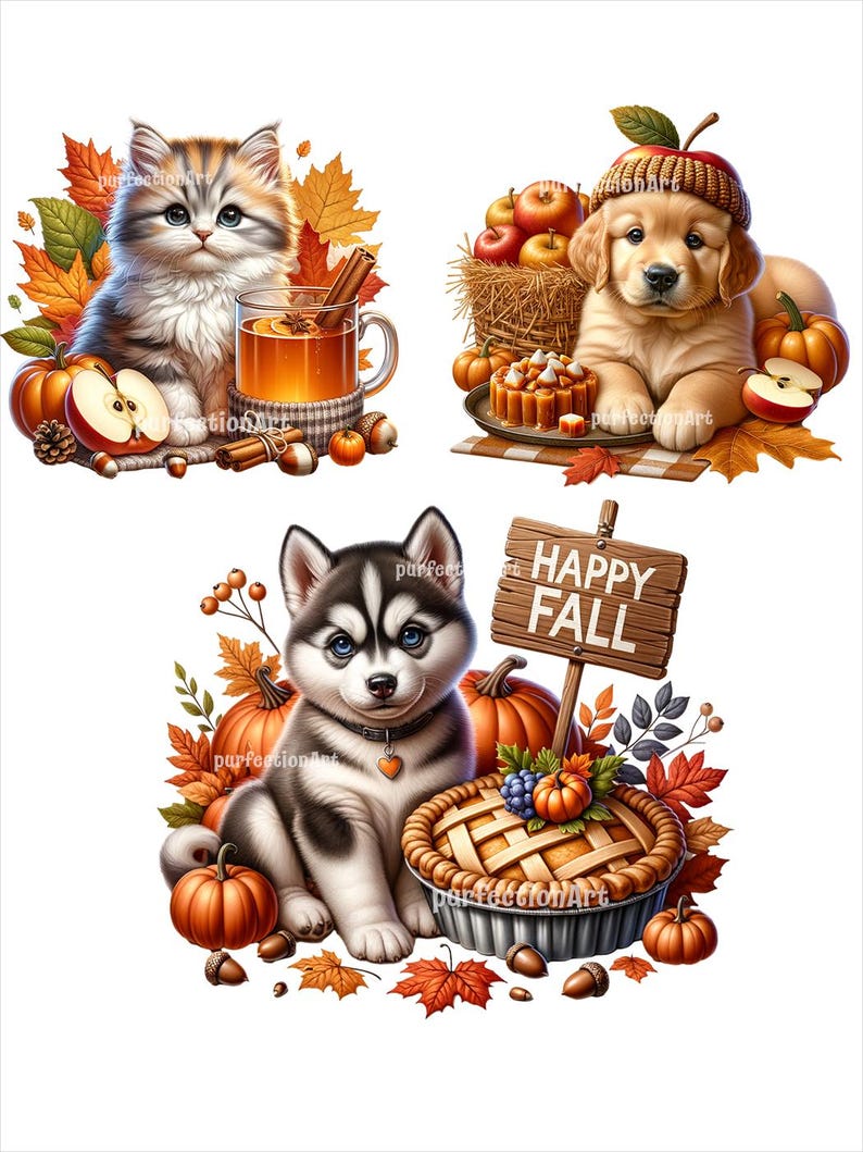 Fall Feast of Pets Clipart Bundle, 15 Fall Themed Foods and Drinks With ...