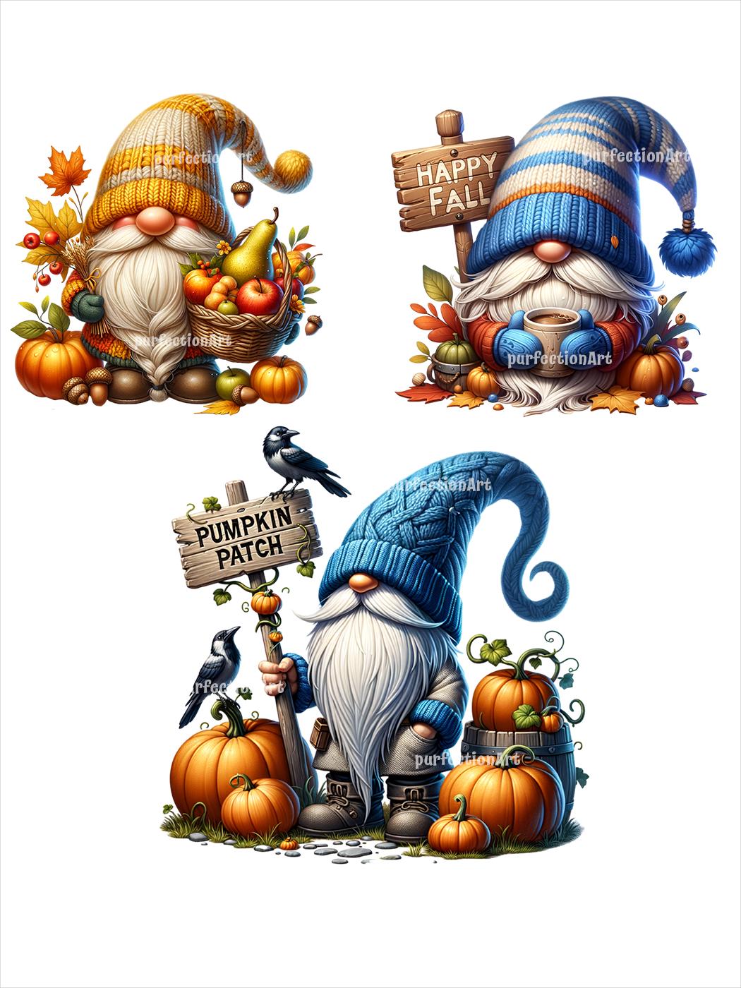 Autumn Gnomes Clipart Bundle, 12 Autumn Themed Cute Gnome PNG Images ...
