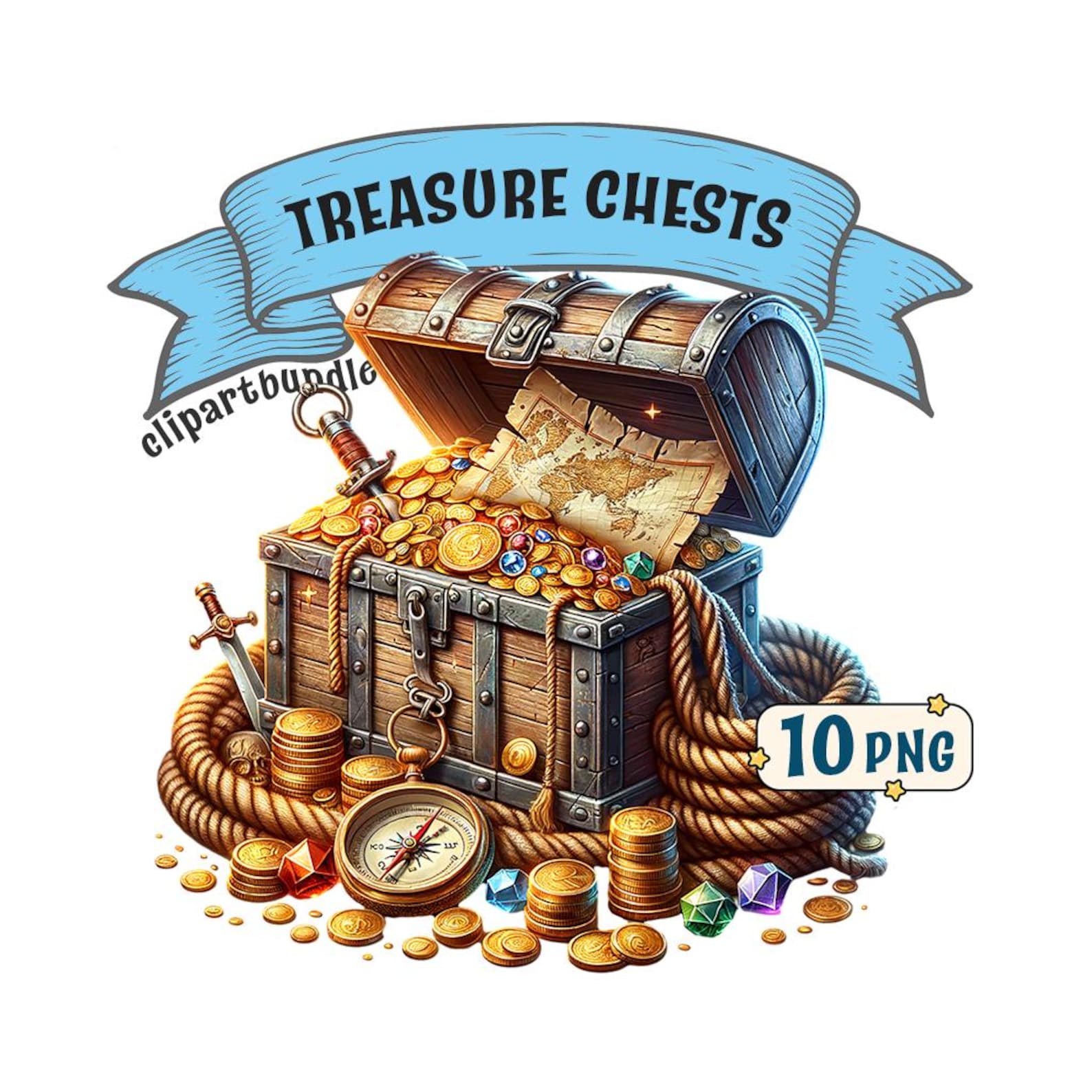 Treasure Chests Clipart Bundle: 10 Unique and Different Themed Treasure ...